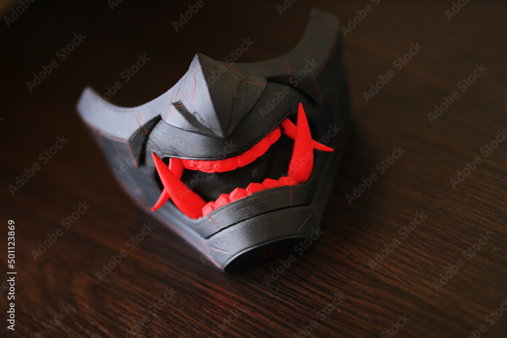 japanese hannya half mask on a dark background. Japanese black ghost ...