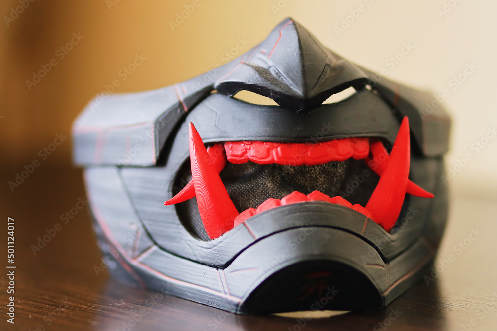 japanese hannya half mask on blurred background. Japanese black ghost ...