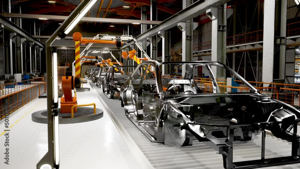 Car plants factory 3D Concept: Automated Robot Arm Assembly Line ...