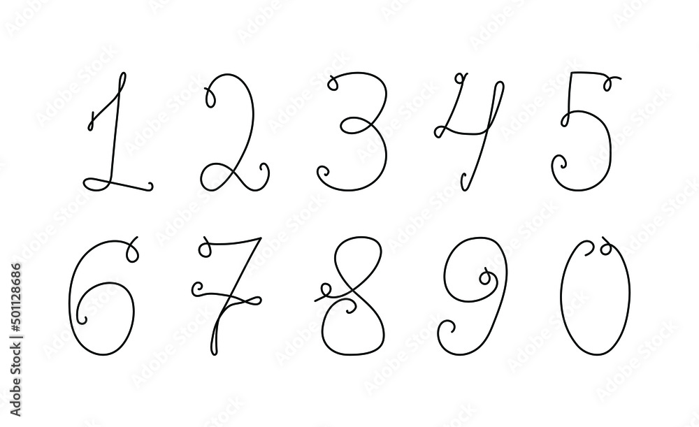 Continuous one line drawing of numbers. Set of numerical digits. Vector ...
