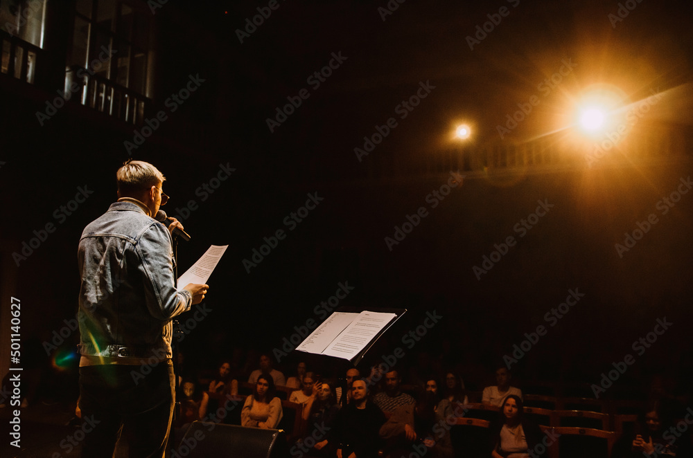 poetry evening on stage Stock Photo | Adobe Stock