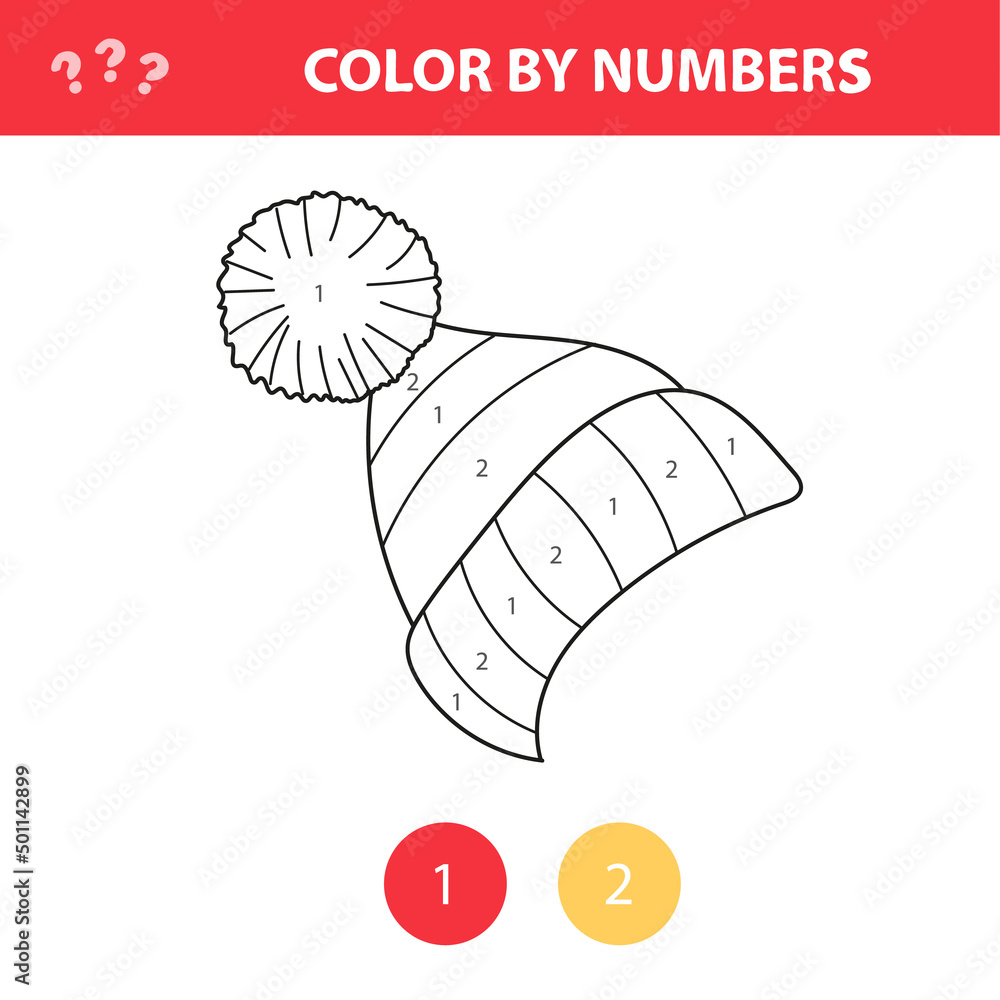 Coloring book for kids, winter hat vector. Color by numbers - warm hat ...