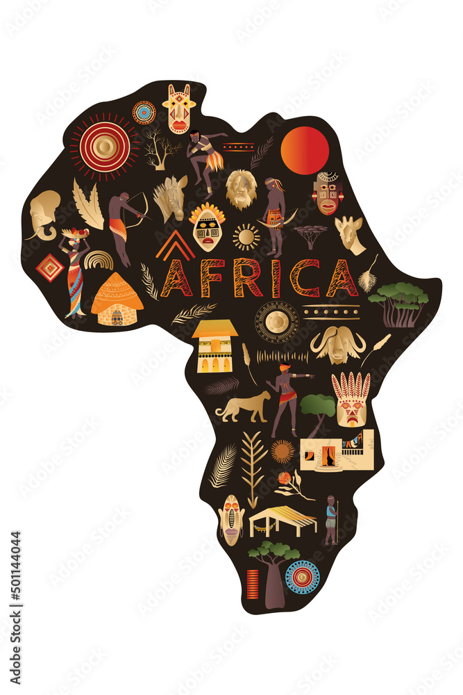 Continent Africa with patterns , vector illustration. Elements for ...