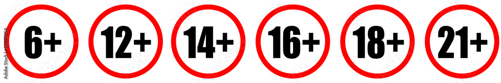Set of age restriction signs. Marks age limit. Sign for the restriction ...
