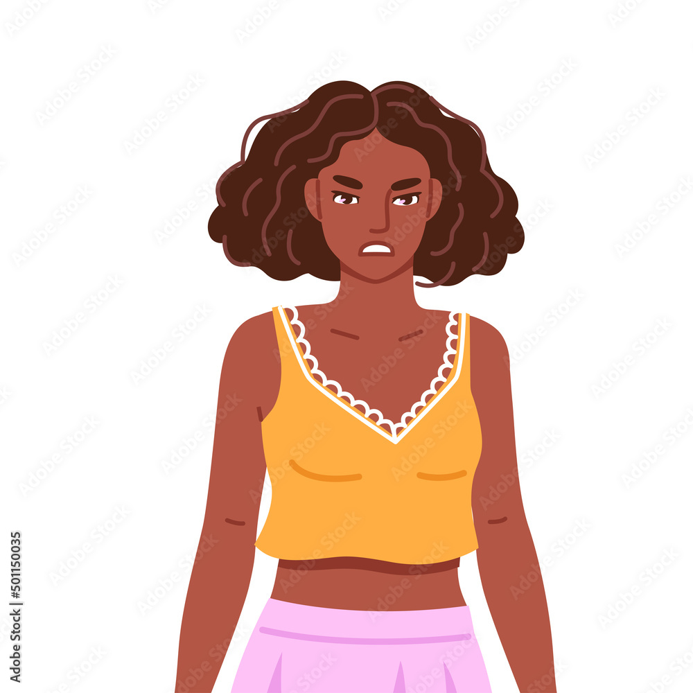 Angry fuming irritated woman clenching fists. Overworked furious girl ...