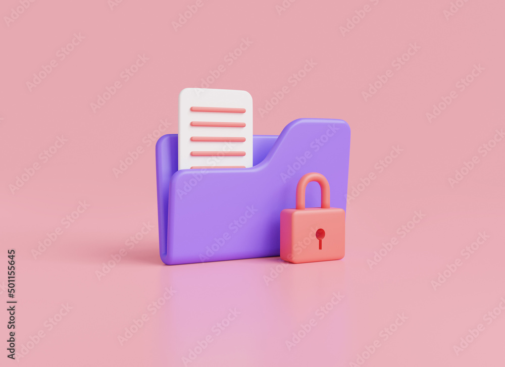 Folder icon with lock and paper document isolated on pink background ...
