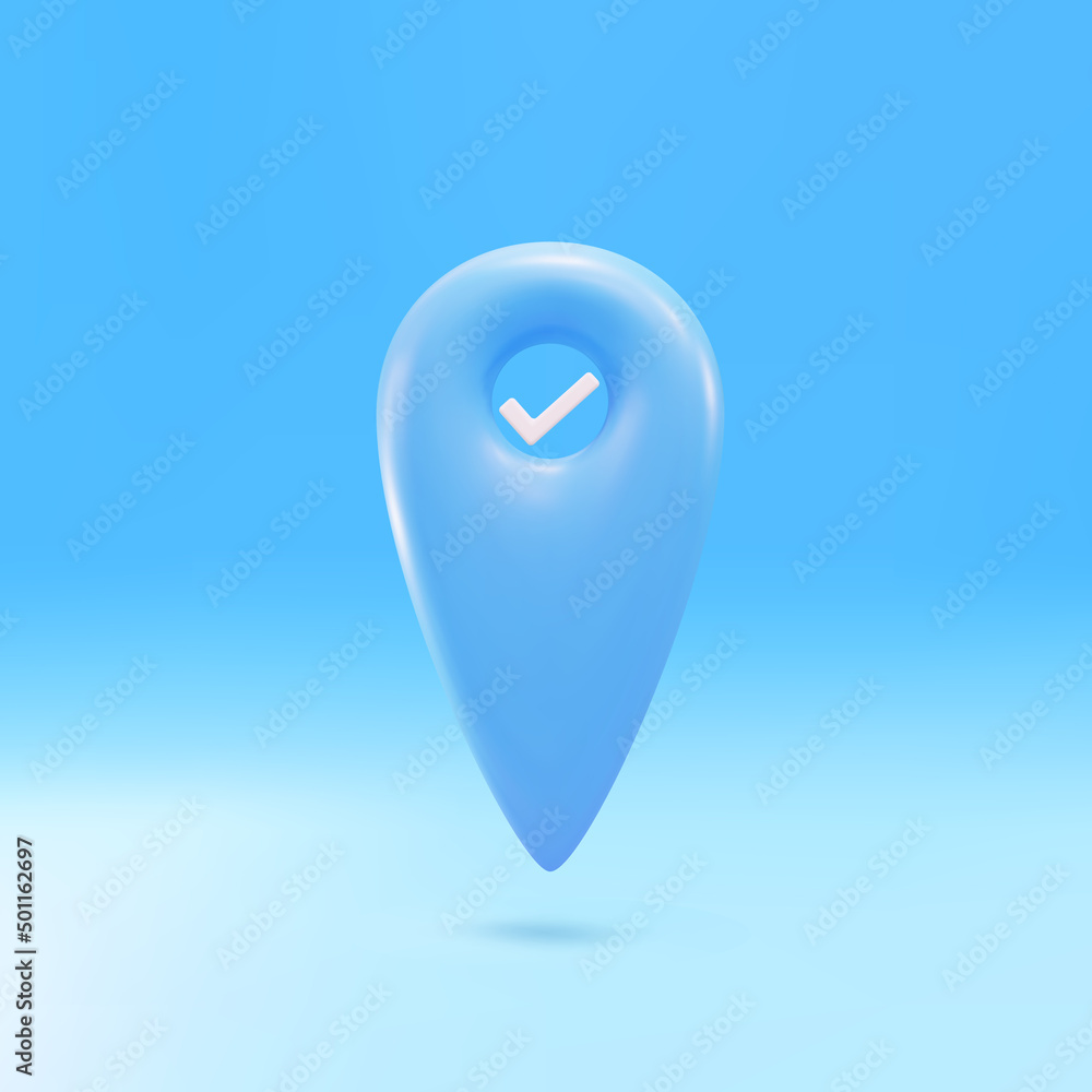 3d Checkmark icon. Approvement concept. Geolocation map mark, point ...