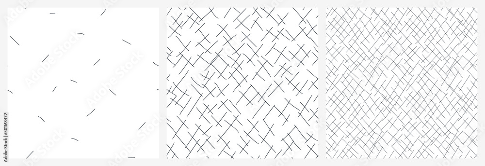 Neutral seamless pattern set with chaotic diagonal scribble lines. Black and white abstract ...