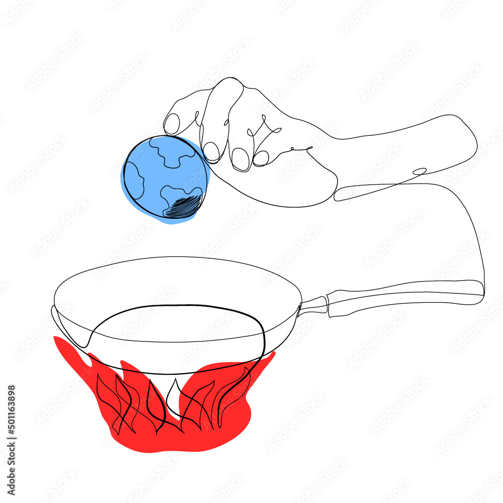 Planet Earth over a frying pan. Vector illustration on the theme of ...
