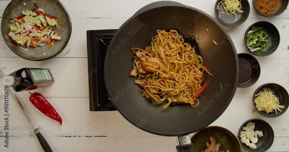 Asian style food concept composition. Chinese noodles, Chef Cooking Pad ...
