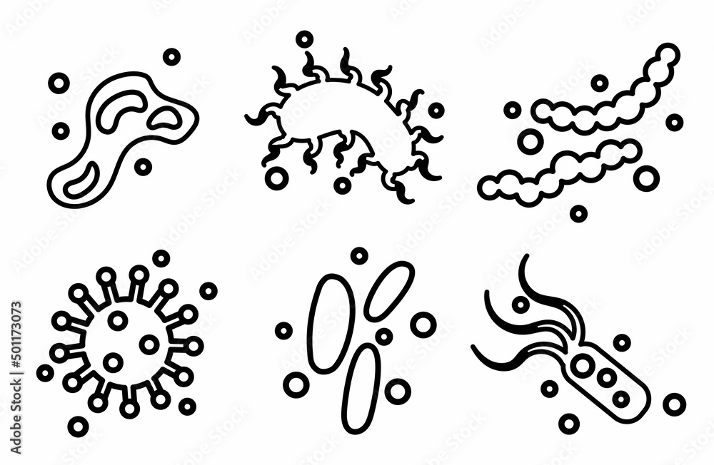 Viruses and Bacteria doodle drawing collection. Microorganism and Virus ...