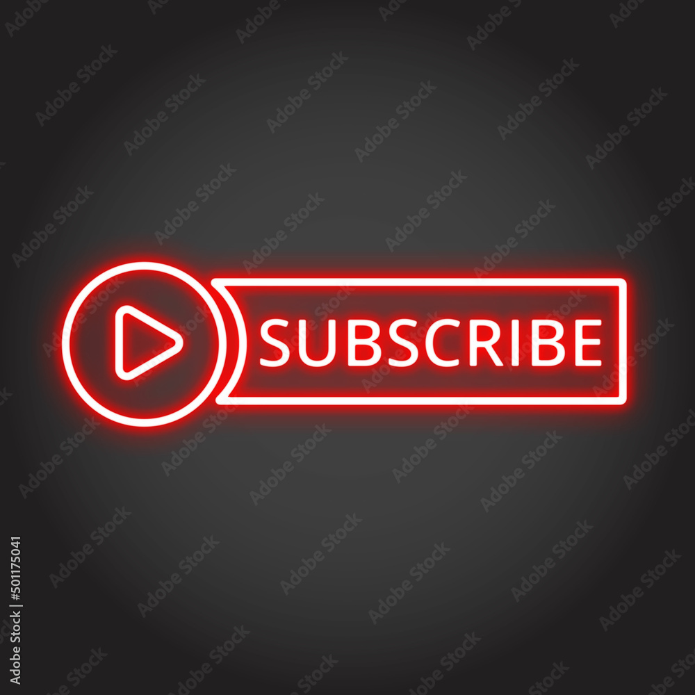 Subscribe button neon with play icon signboard, night bright ...
