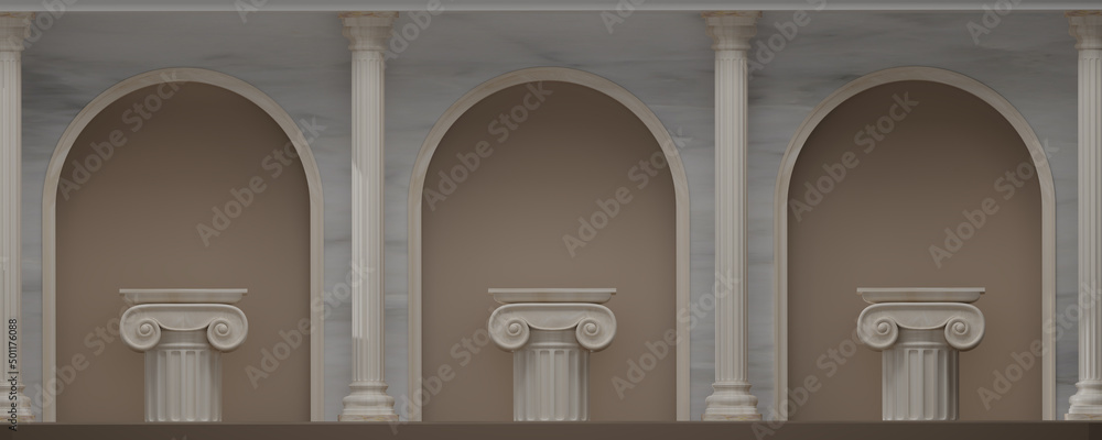 3D render Classic pillars pedestal with light and shadow on roman ...