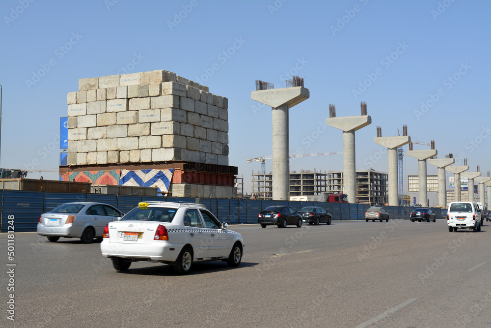 Cairo, Egypt, April 24 2022: A construction site of Cairo monorail over ...