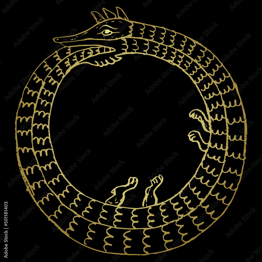 Ouroboros. Mythological snake eating its own tail. Medieval coiled ...