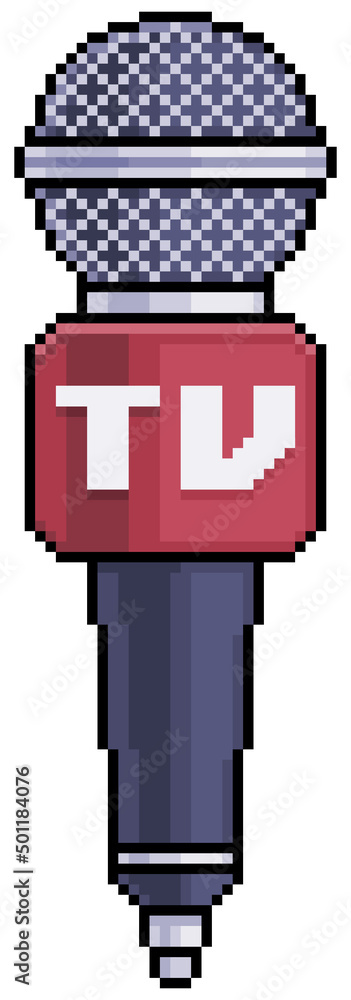 Pixel art tv reporter microphone vector icon for 8bit game on white ...