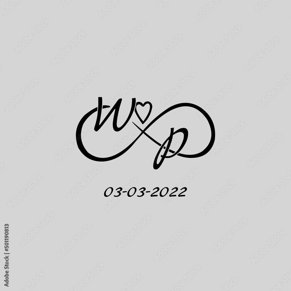 Letter WP logo with infinity and love symbol, elegant cute wedding ...