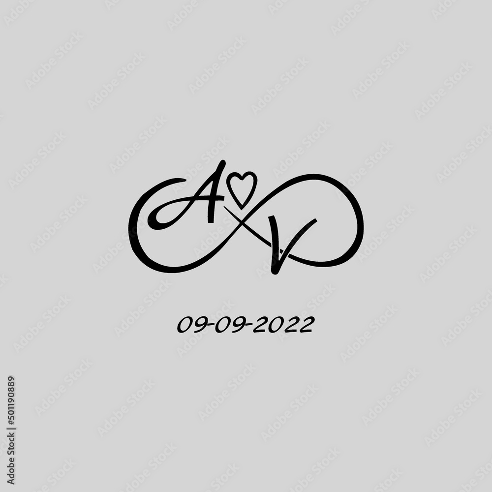 Letter AV logo with infinity and love symbol, elegant cute wedding ...