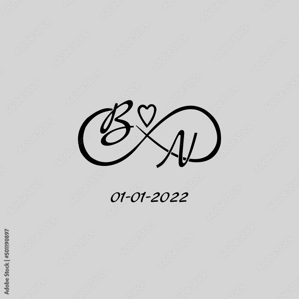 Letter BN logo with infinity and love symbol, elegant cute wedding ...