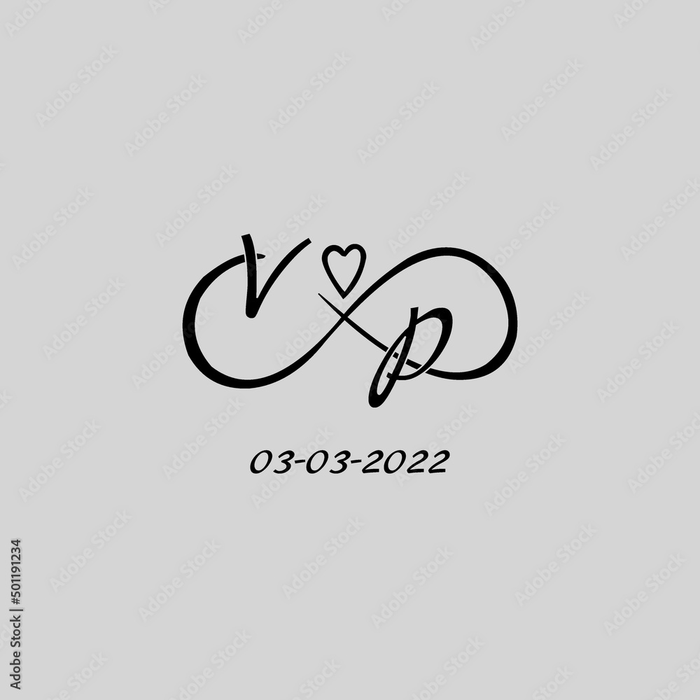 Letter VP logo with infinity and love symbol, elegant cute wedding ...