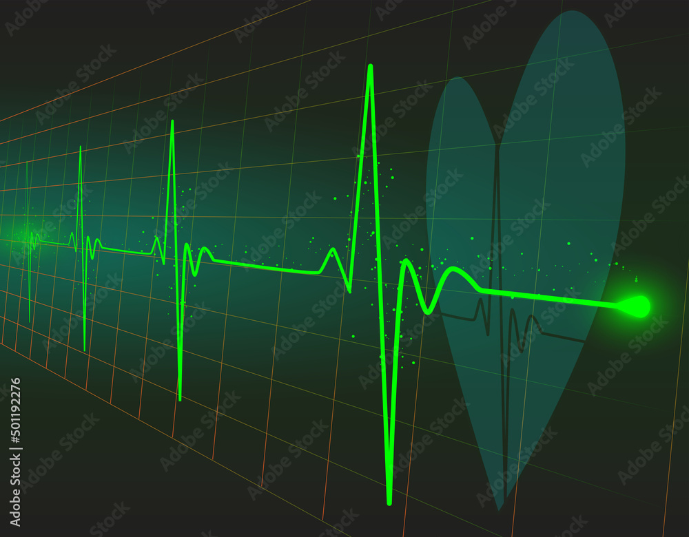 EKG or ECG line, electrocardiogram, with heart beat line pulse and ...