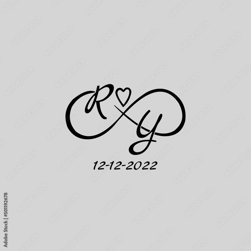 Letter RY logo with infinity and love symbol, elegant cute wedding ...