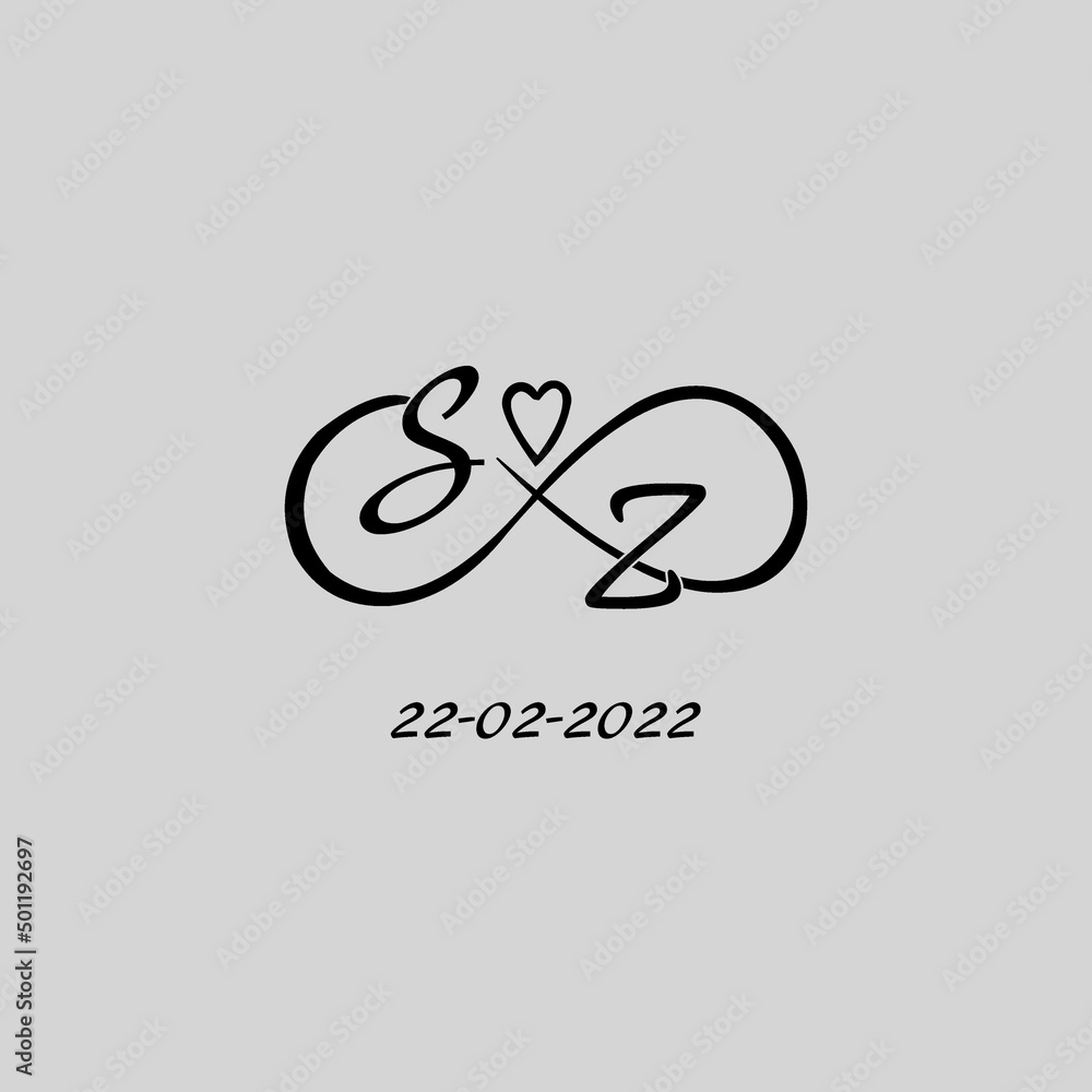 Letter SZ logo with infinity and love symbol, elegant cute wedding ...