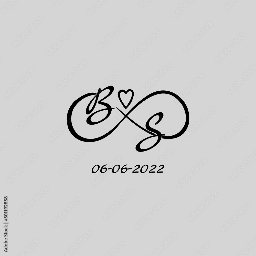 Letter BS logo with infinity and love symbol, elegant cute wedding ...