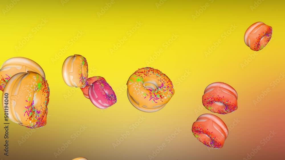 4K Loop Falling frosting donuts background. motion graphics, birthday, advertise etc, falling ...