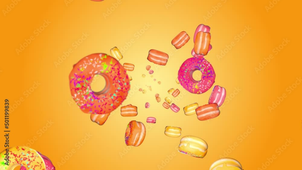 Food and snacks for breakfast, donuts Loop background Animation ...