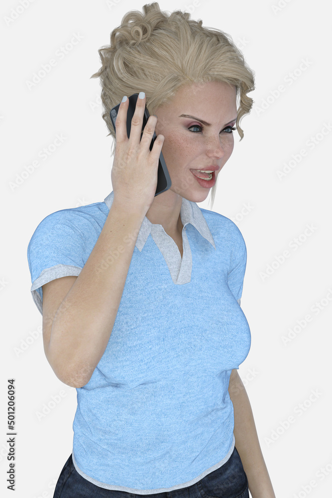 Portrait of Cecily, a young beautiful blond woman standing on an ...