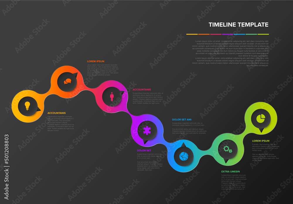 Infographic Milestones Dark Timeline Template with Circles Stock ...