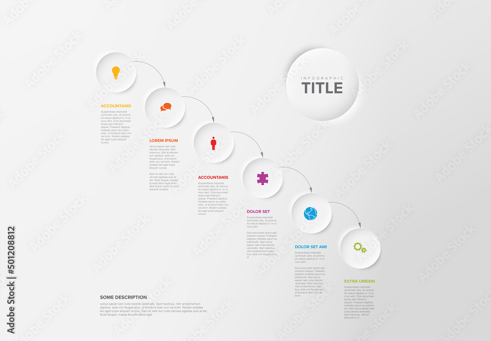 Simple Light Six Diagonal Circle Steps with Arrows Infographic Template ... Simple Light Six Diagonal Circle Steps with Arrows Infographic Template ...