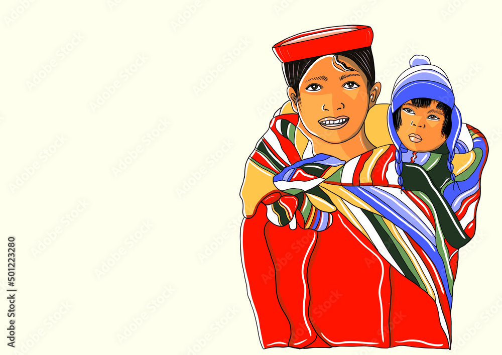Mujer madre andina cargando a su bebe procedente de la cultura peruana ...