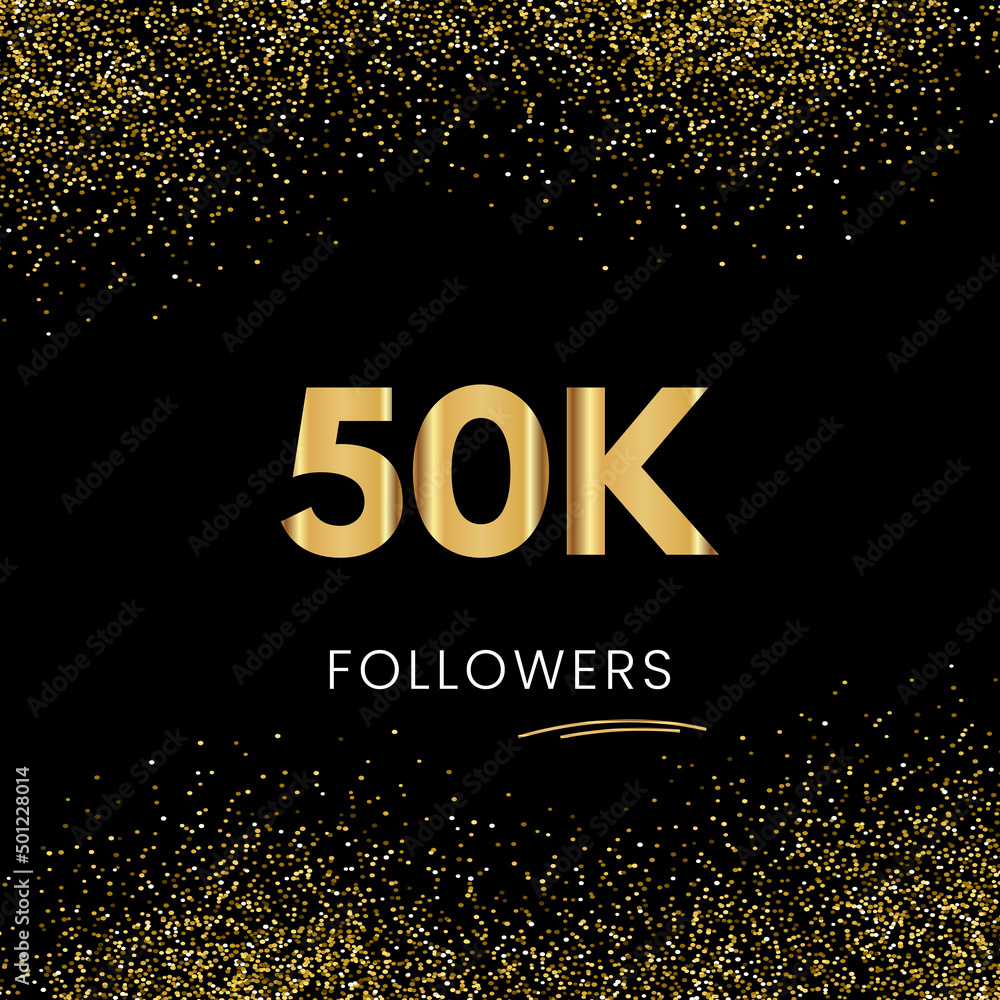 Thank you 50K or 50 Thousand followers. Vector illustration with golden ...
