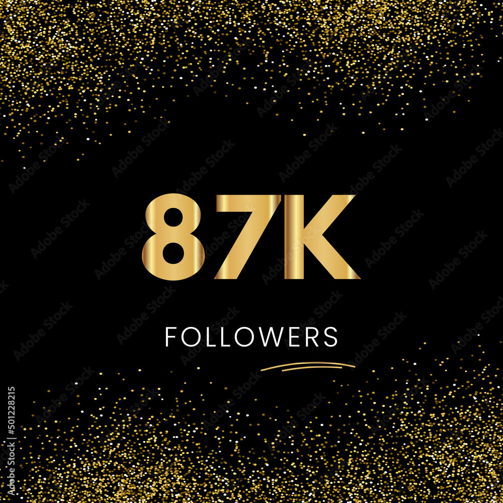 Thank you 87K or 87 Thousand followers. Vector illustration with golden ...