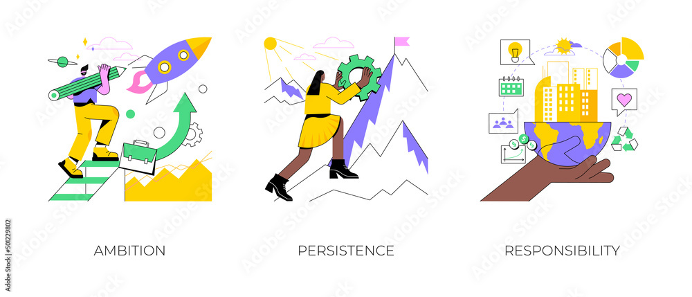 Goal achievement abstract concept vector illustration set. Ambition ...