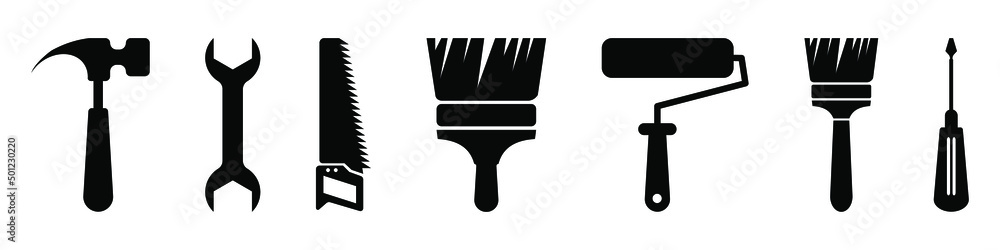 Tool icon set. Construction tools. Instrument symbol or pictogram ...
