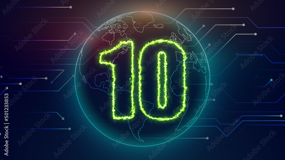 Neon number on black background. Learning numbers, serial number, price ...