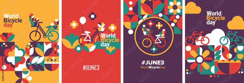 World bicycle day poster geometric template. June 3 international ...