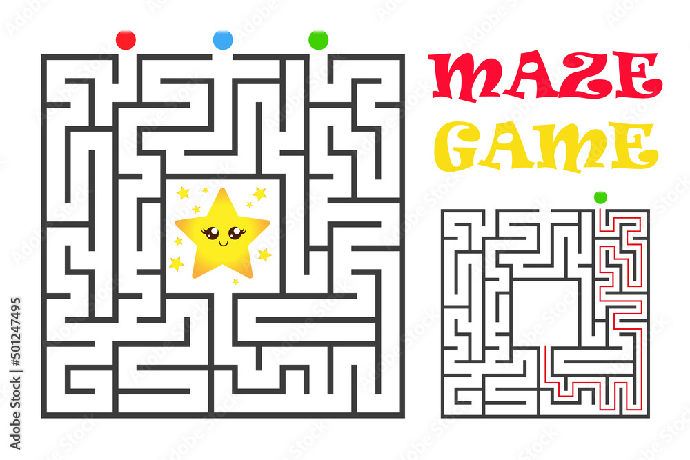 Square maze labyrinth game for kids. Labyrinth logic conundrum with ...