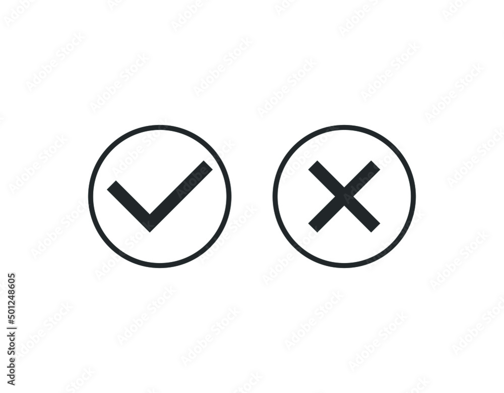 checkmark and x or confirm and deny circle icon button flat for apps ...