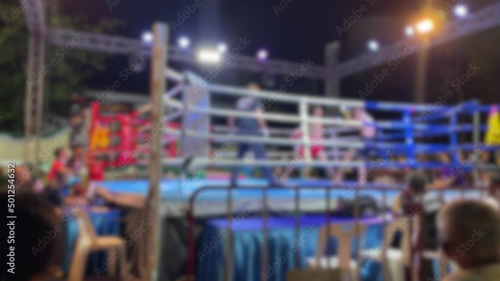 Blurred motion background youth amateur Muay Thai Boxing match red ...