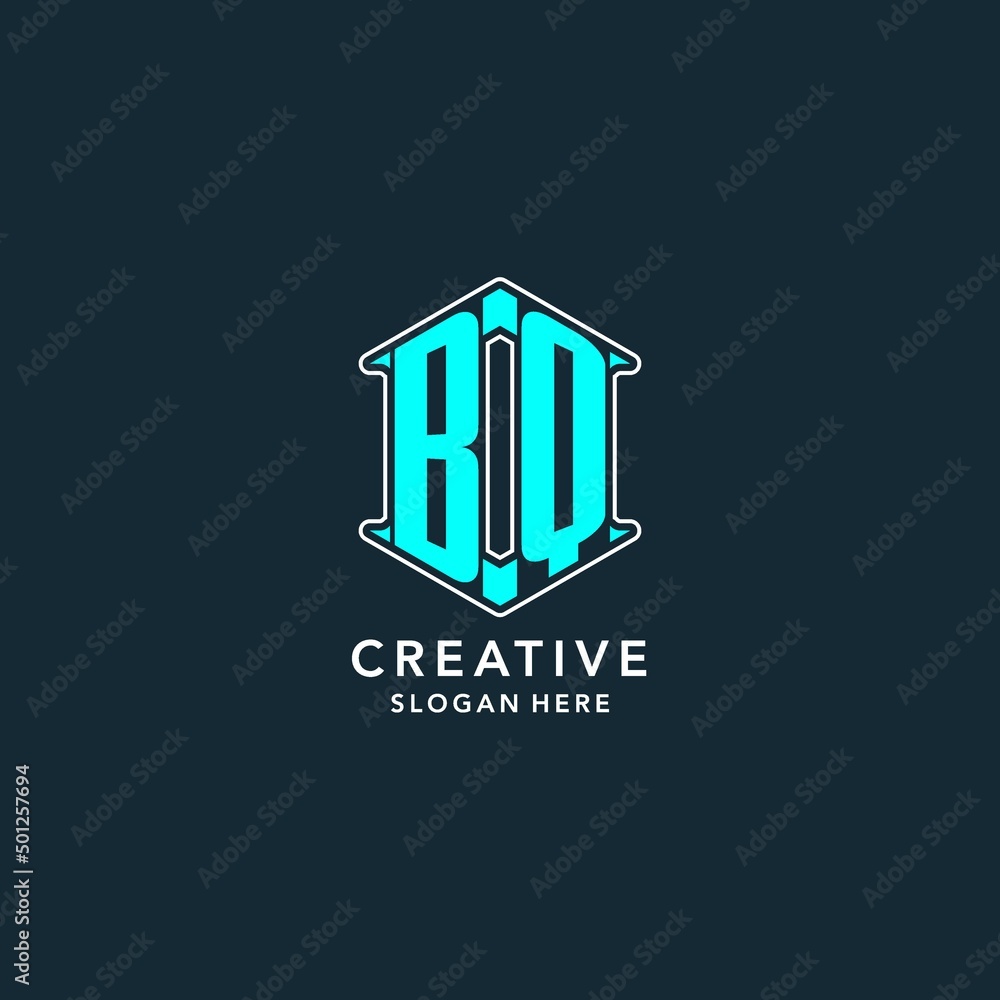 Letter BQ logo with hexagon shape geometric style design idea Stock ...