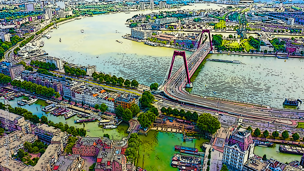 Rotterdam, Netherlands. Williamsburg Suspension Bridge over the Nieuwe ...