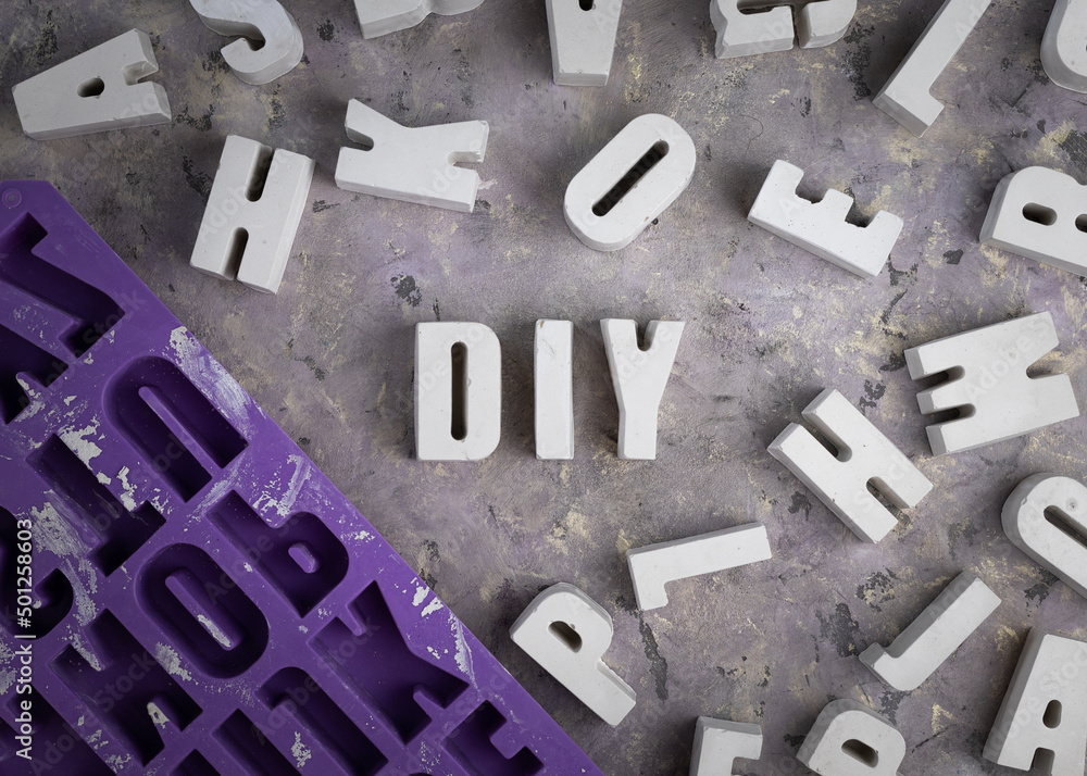 Group of Concrete letters cement or gypsum. DIY abbreviation. 3d ...