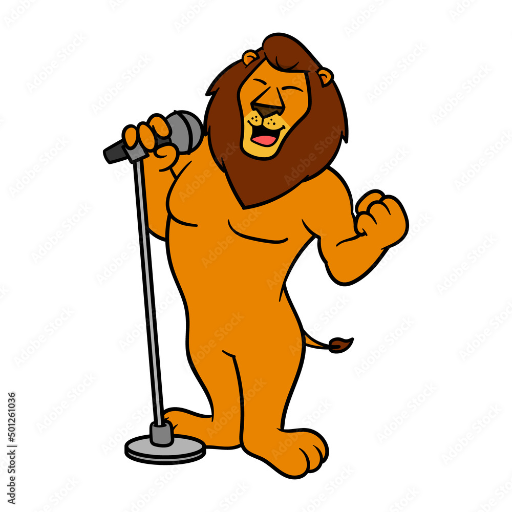 Cartoon Singing Lion Character Illustration Stock Vector | Adobe Stock