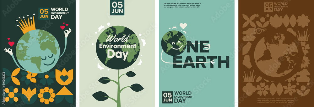 World environment day creative poster template. One earth, globe, world map, 5 June. Background ...