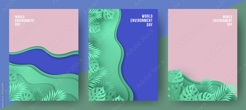 World Environment Day posters, covers set in minimalist design with ...