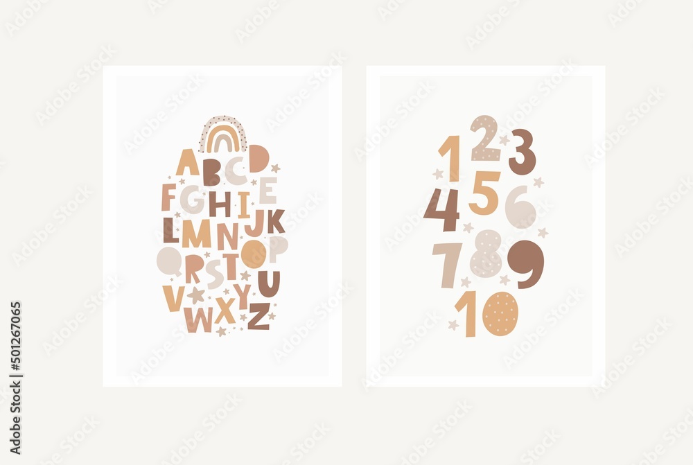 Vetor de Cute cartoon Bohemian nursery alphabet. Boho vector print for ...